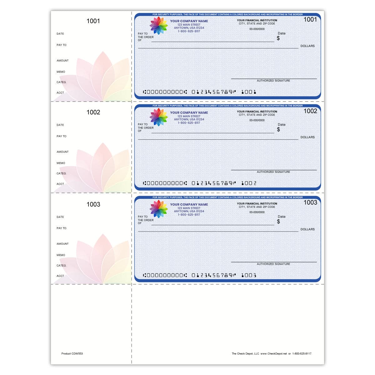 Blank Checks Wallet, 3-Per-Page Format - Check Depot